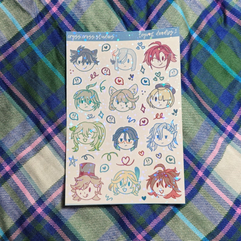 Genshin Impact Doodle Sticker Sheet Wriothesley Shenhe Heizou Alhaitham ...