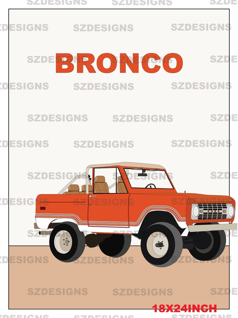 Ford Bronco Poster Digital Download Vintage Car Art Print Instant ...