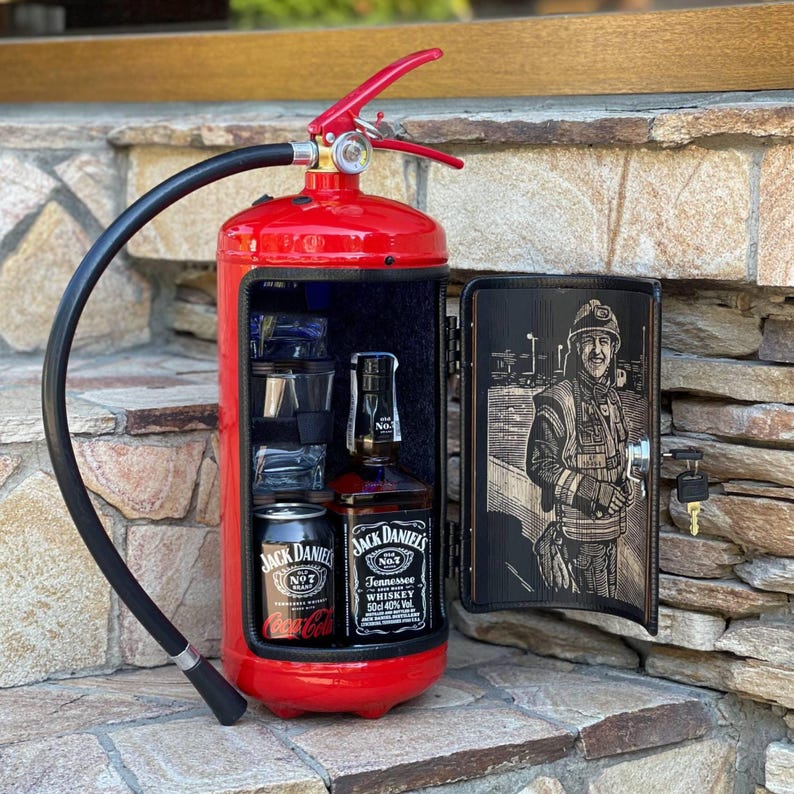 Red Fire Extinguisher Bar With Personal Engraving, Gift for ...