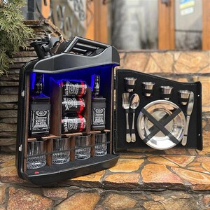 20 L Black Matte Mini Bar Jerry Can, Metal Mini Bar With Wood Inside ...