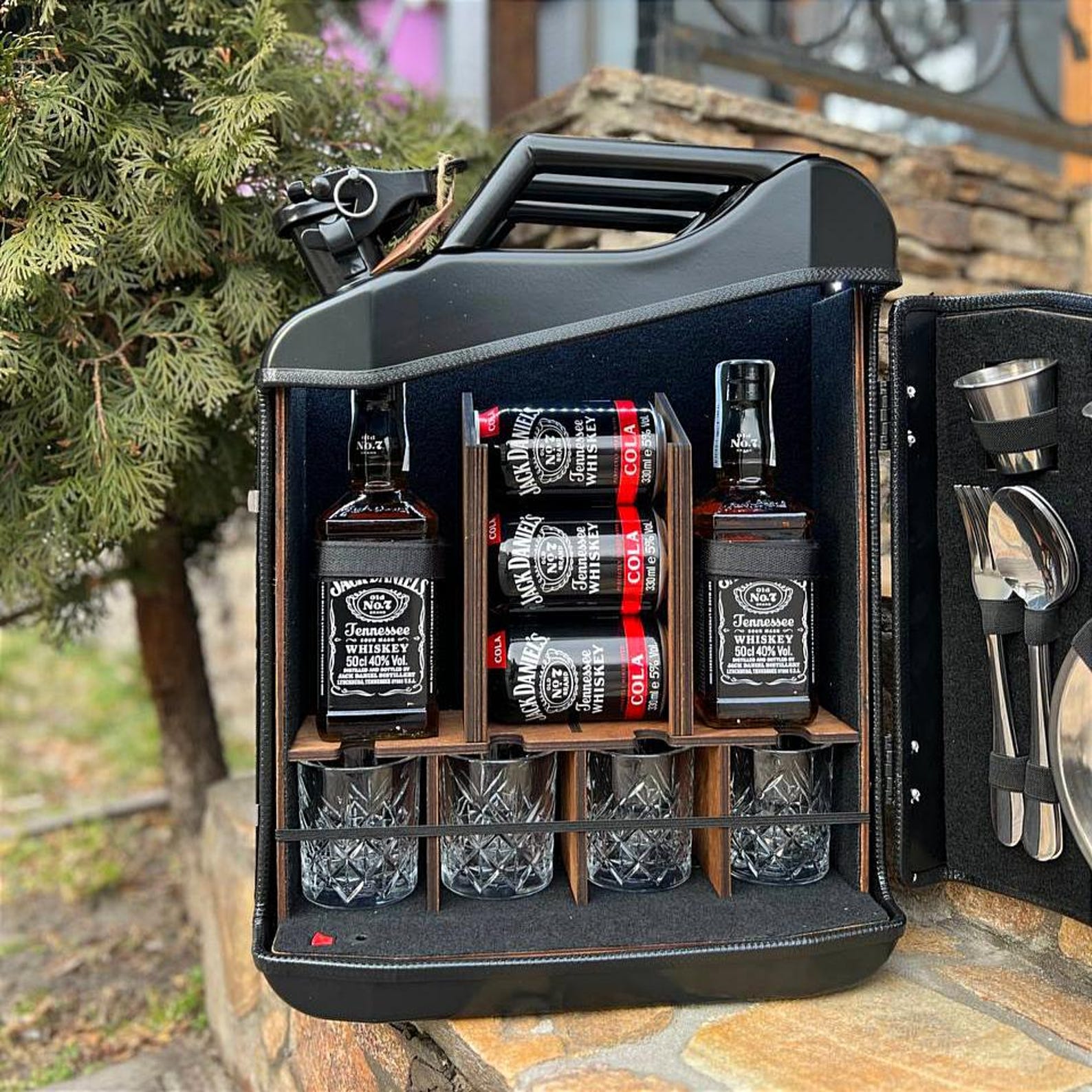 20 L Black Matte Mini Bar Jerry Can, Metal Mini Bar With Wood Inside ...
