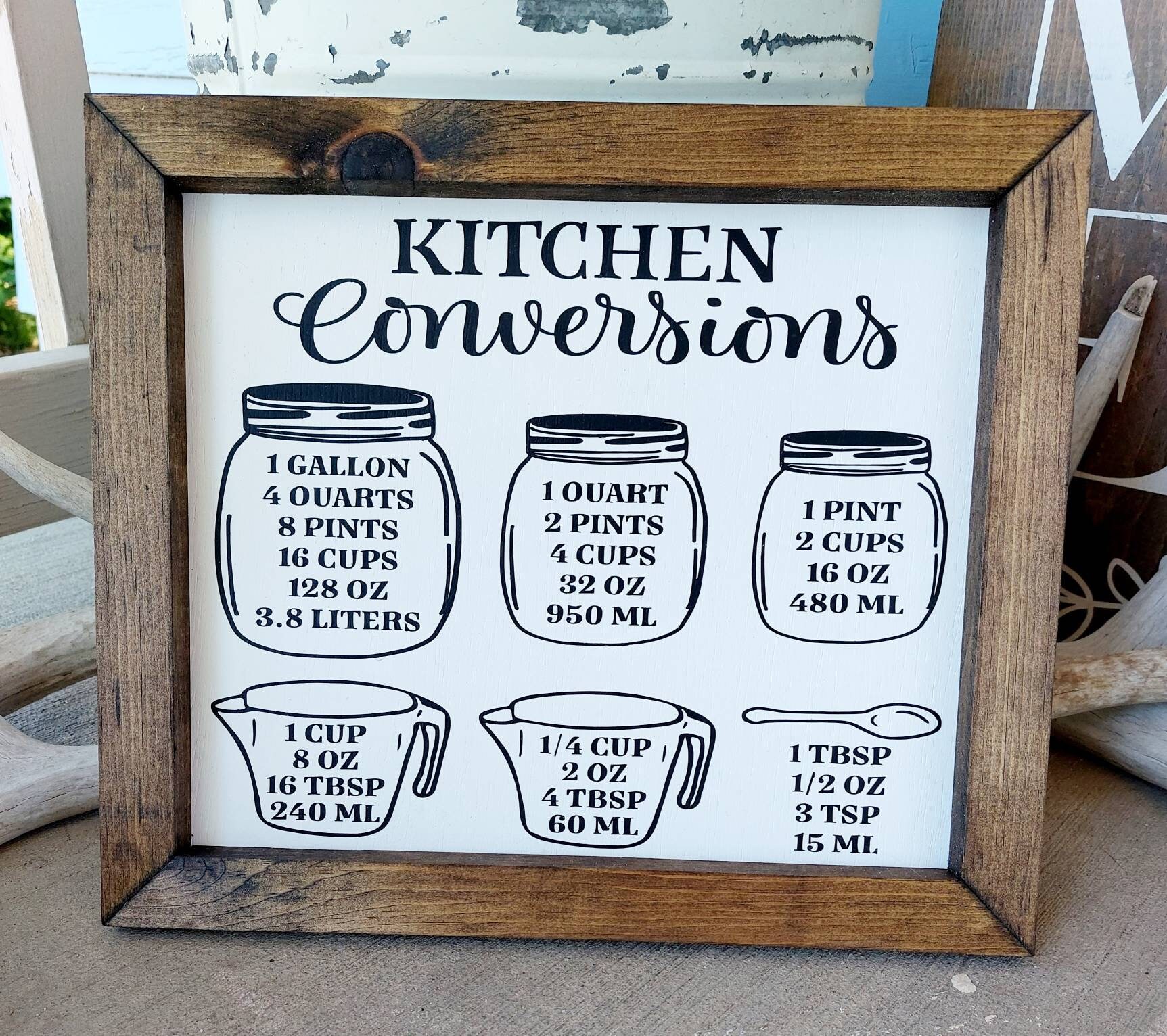 Kitchen Conversion Chart | Wooden Framed Sign | Farmhouse | Kitchen - Etsy