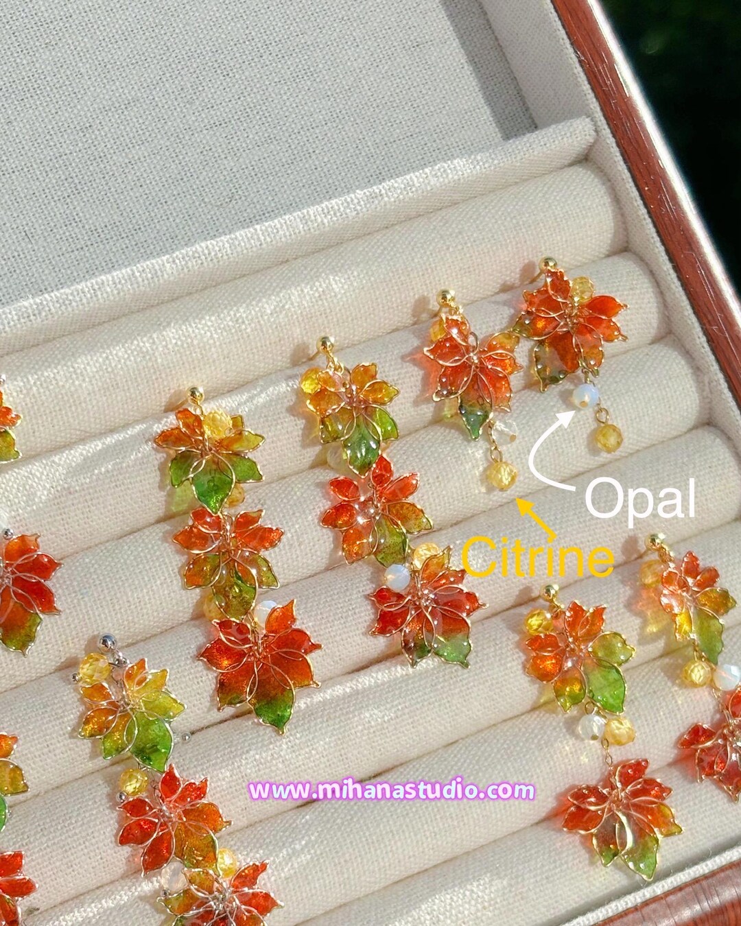 Handmade Autumn Leaf Earrings: Citrine & Opal Dangles, Hypoallergenic ...