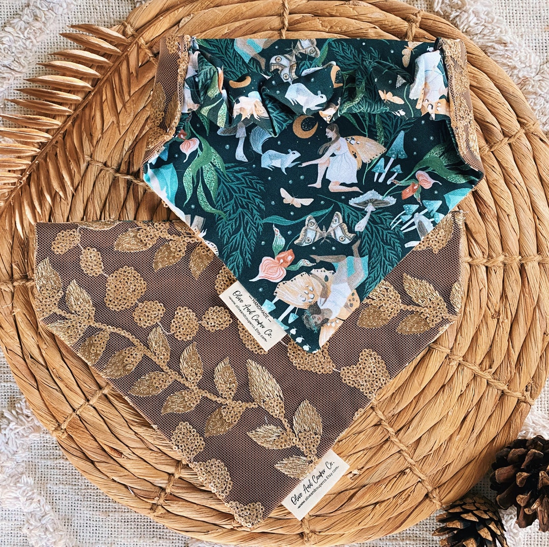 Woodland Fairy, Gold Sequin Overlay, Brown Flannel, Pet Bandana, Over ...