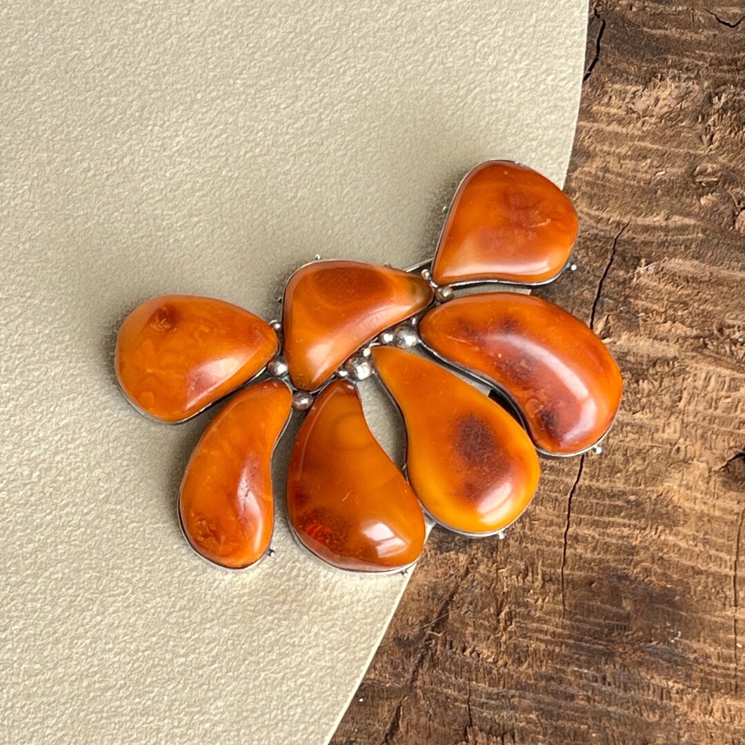 Sterling Silver and Baltic Amber Brooch - Etsy