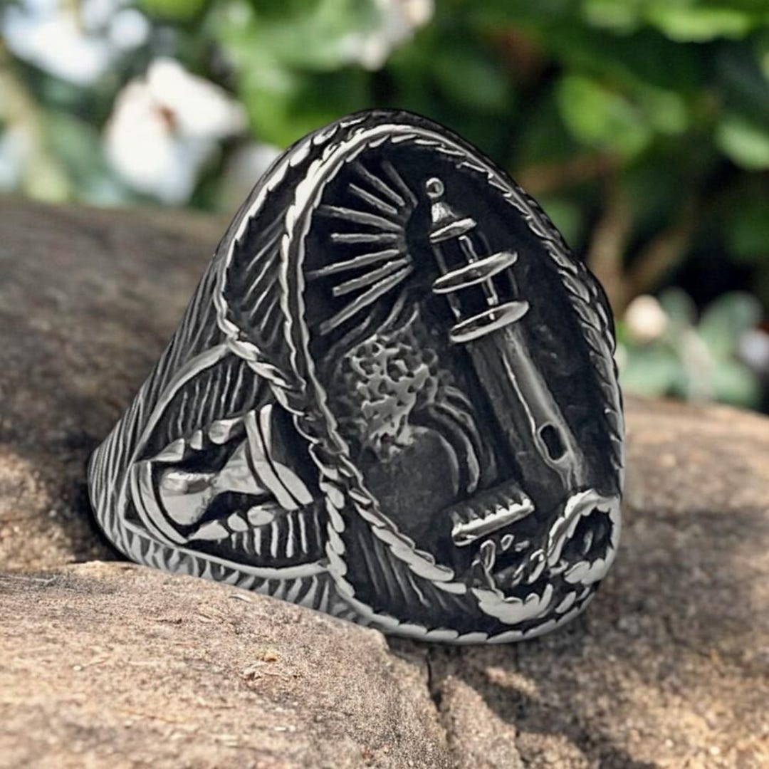 Lighthouse Signet Ring, Statement Ring, Stainless Steel Ring, Silver ...