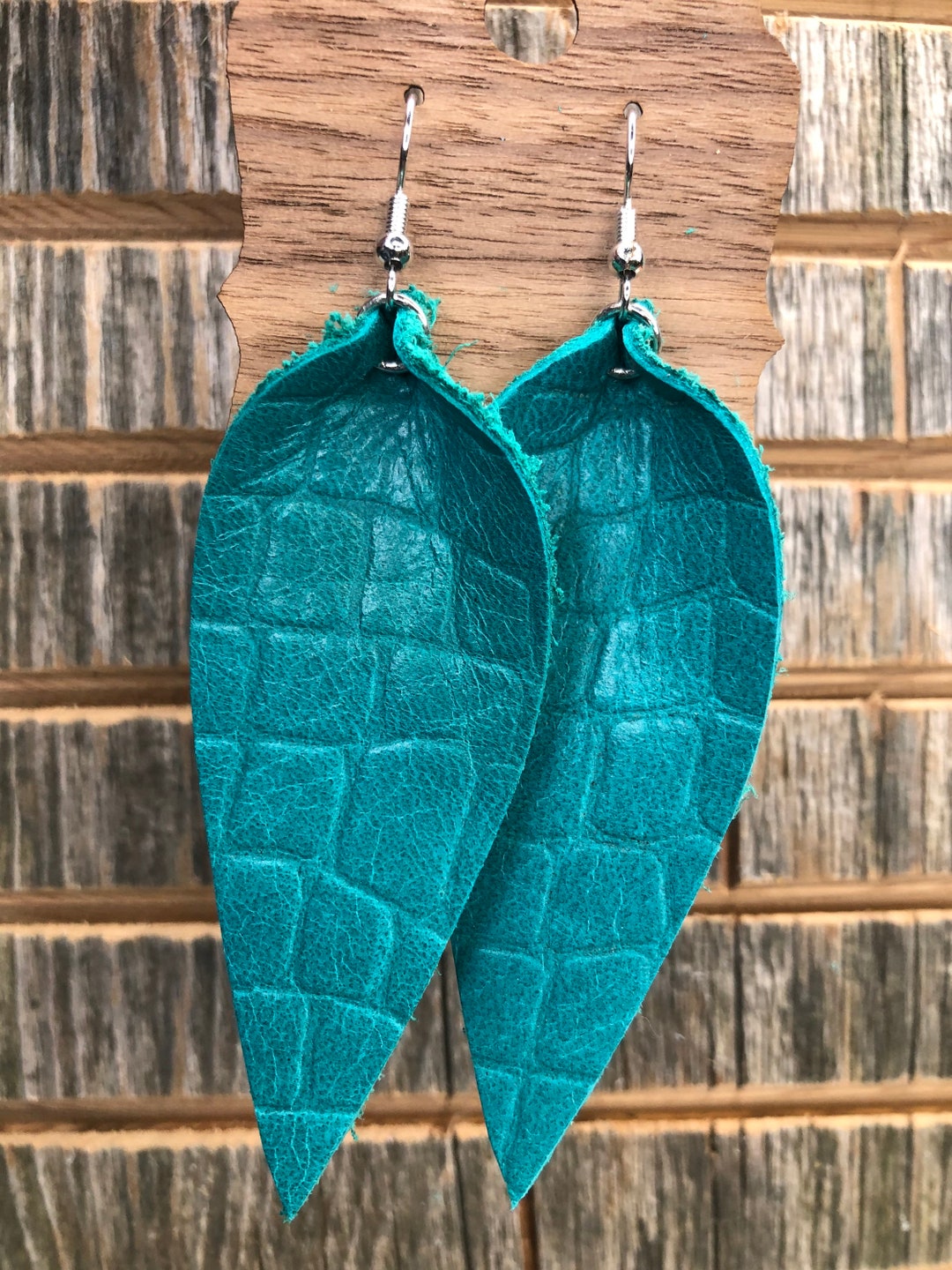 Teal & Croc Print Teardrop Earrings - Etsy