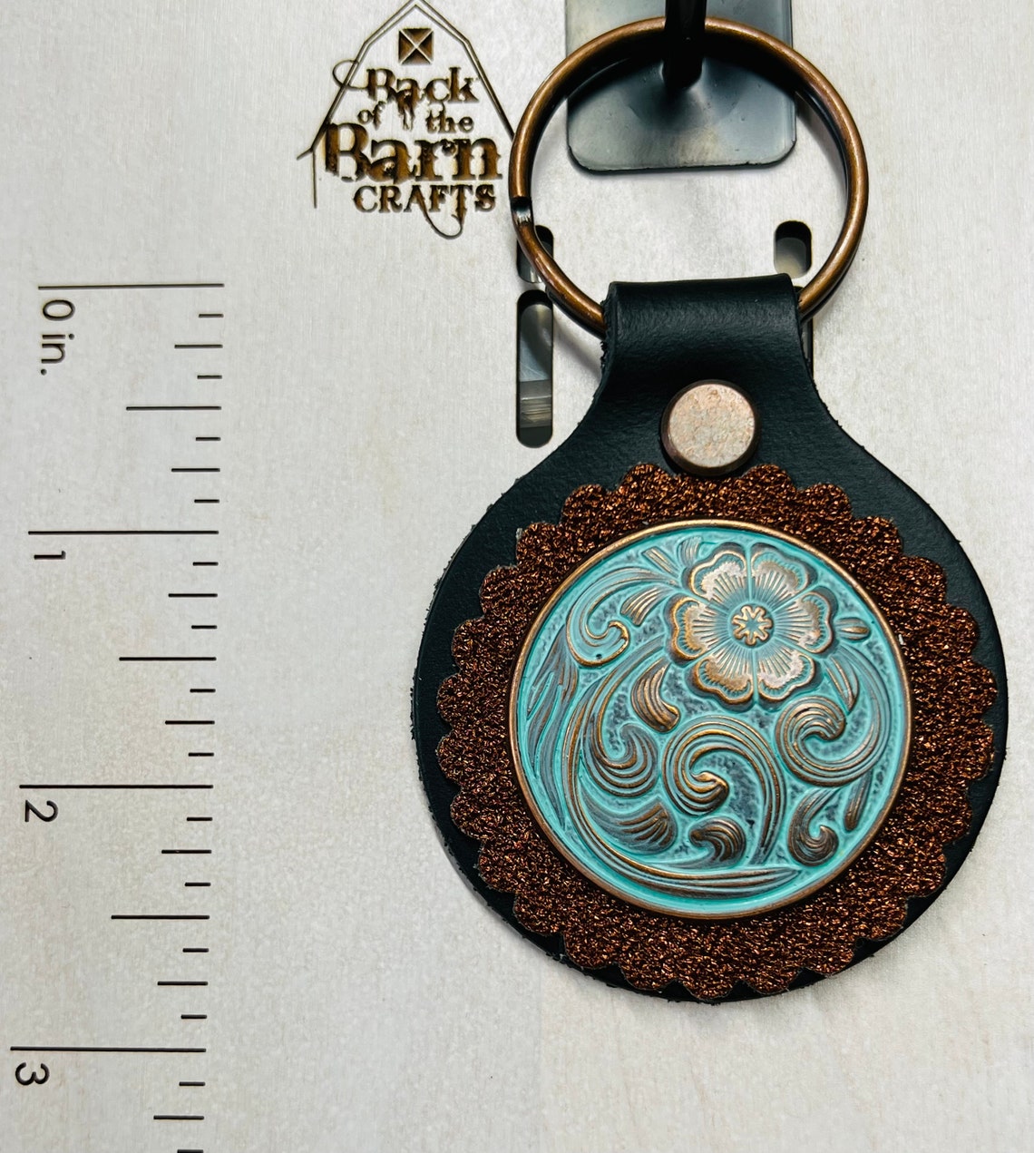 Floral Patina Bronze Concho W/bronze Metallic Rosette Keychain - Etsy