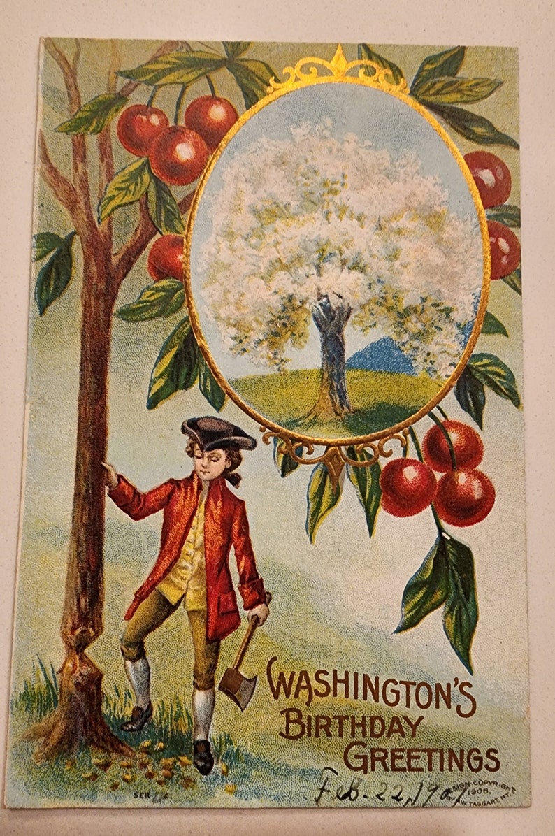 Vintage 1909 Washington's Birthday Greetings Postcard Young George With ...