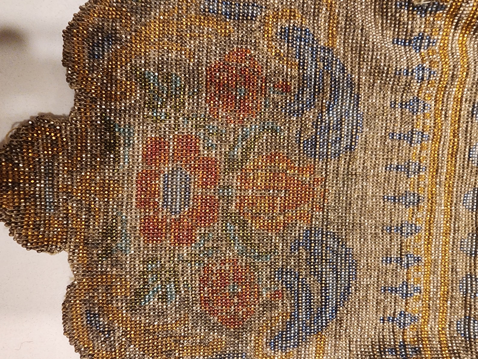 Antique 1880's - 1920s Gold Blue Floral Microbead Reticule Evening ...