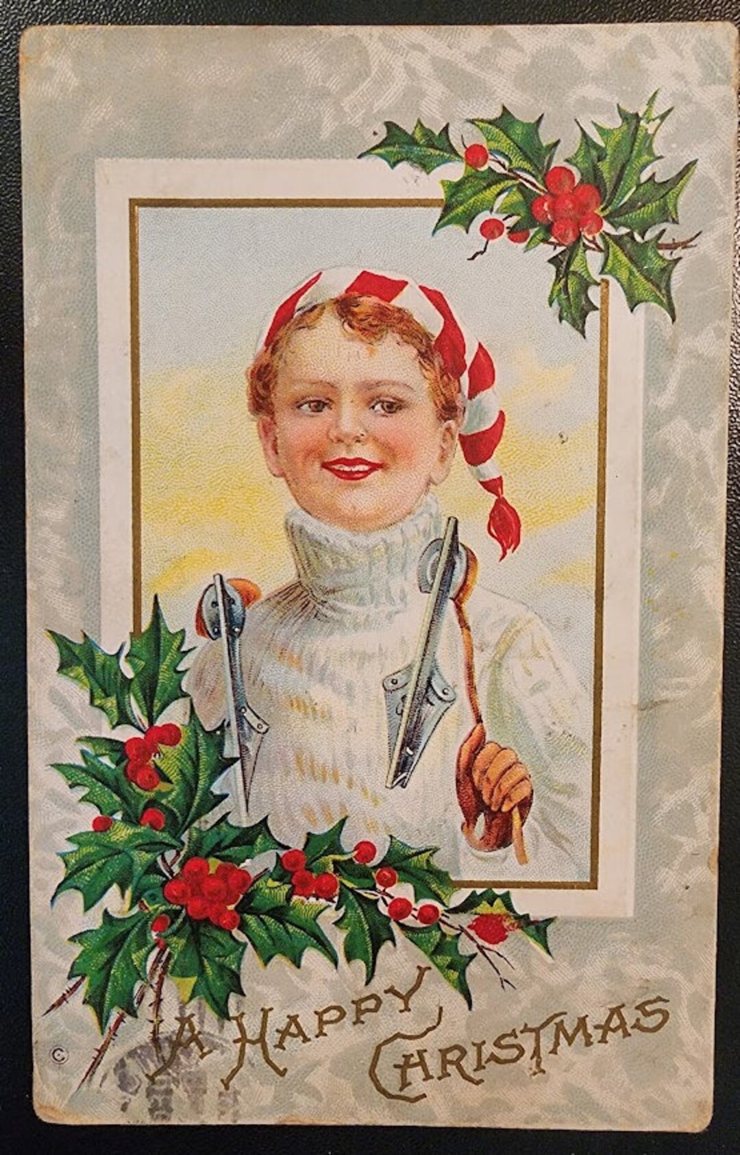 Vintage 1914 Christmas Postcard. Boy With Ice Skates - Etsy