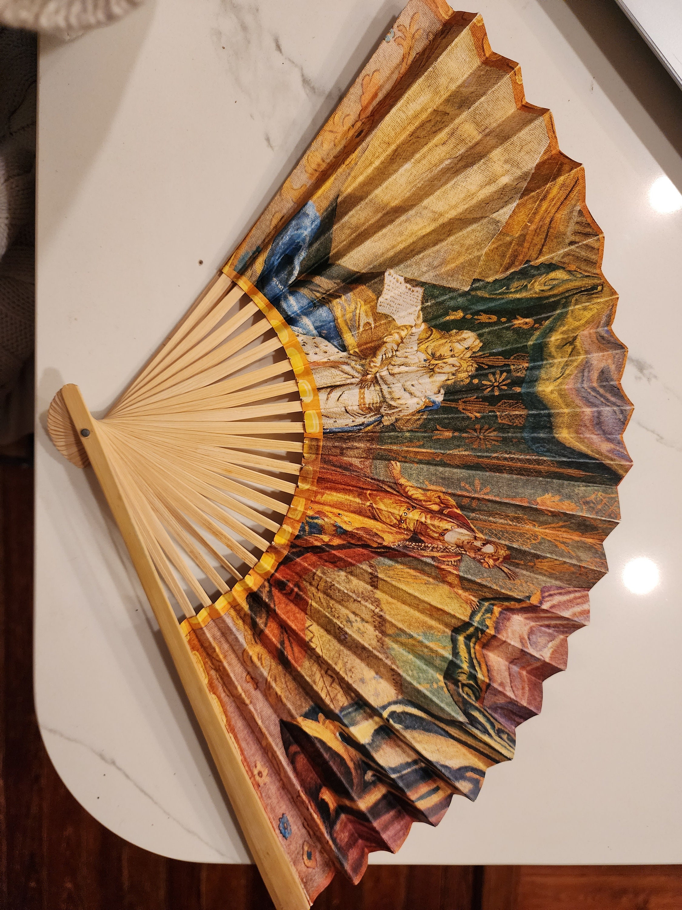Vintage Dual Sided Bamboo Paper Folding Hand Fan Portraits of Royalty ...
