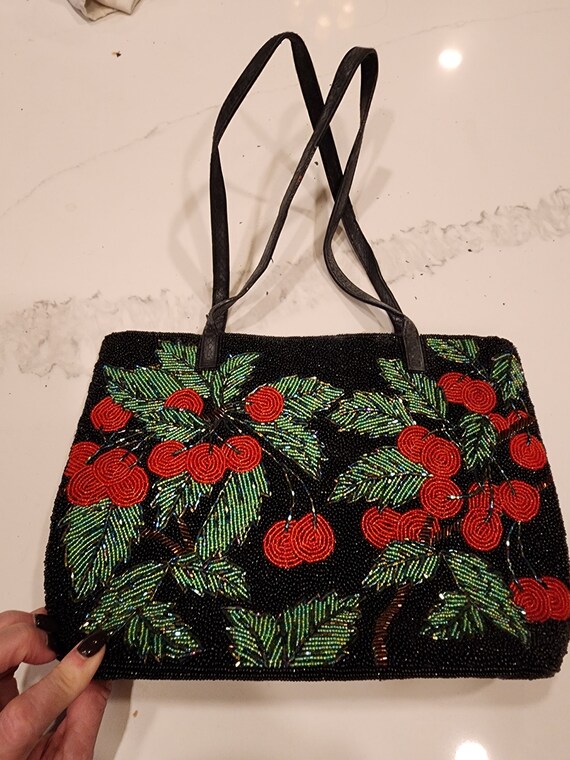 1960s Black Beaded Holly Berry Handbag - Gem