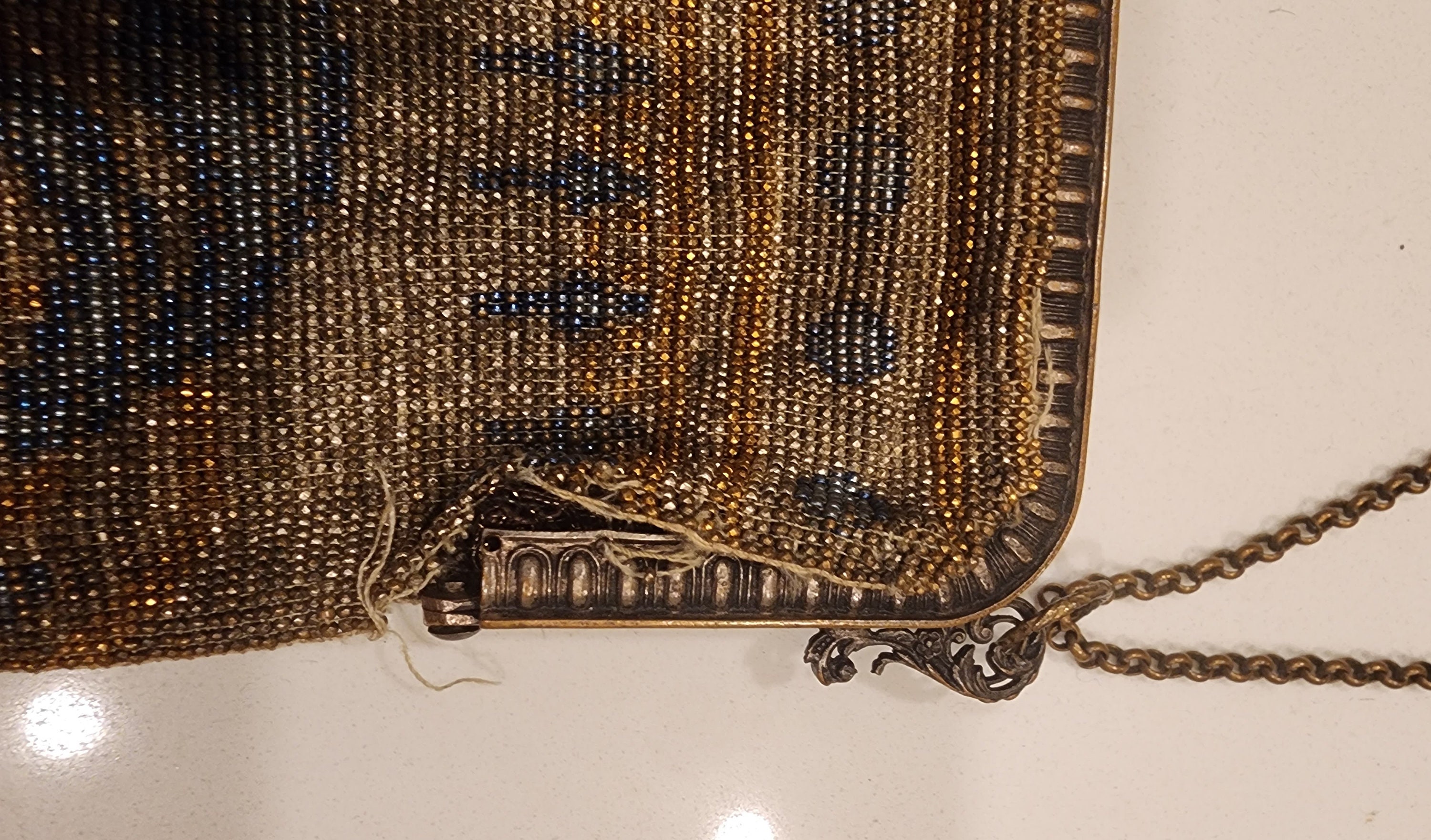 Antique 1880's - 1920s Gold Blue Floral Microbead Reticule Evening ...