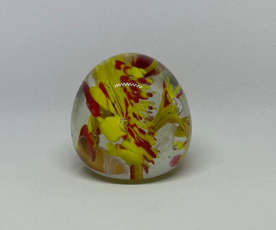 Vintage Red and Yellow Glass Paperweight - Etsy
