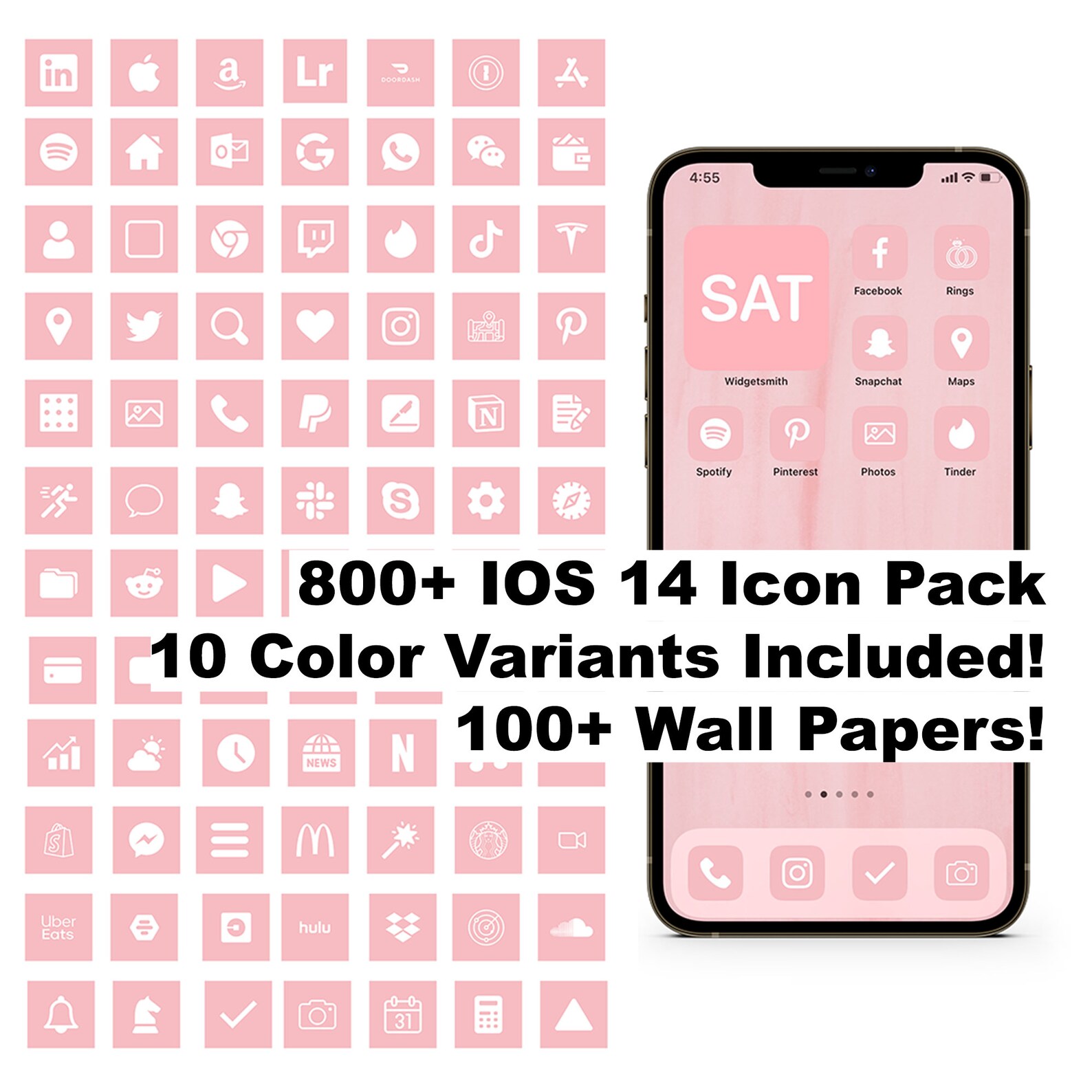 800+ IOS 14 Icon Pack - Pink - 10 Colour Variants Included! - 100+ Wall ...