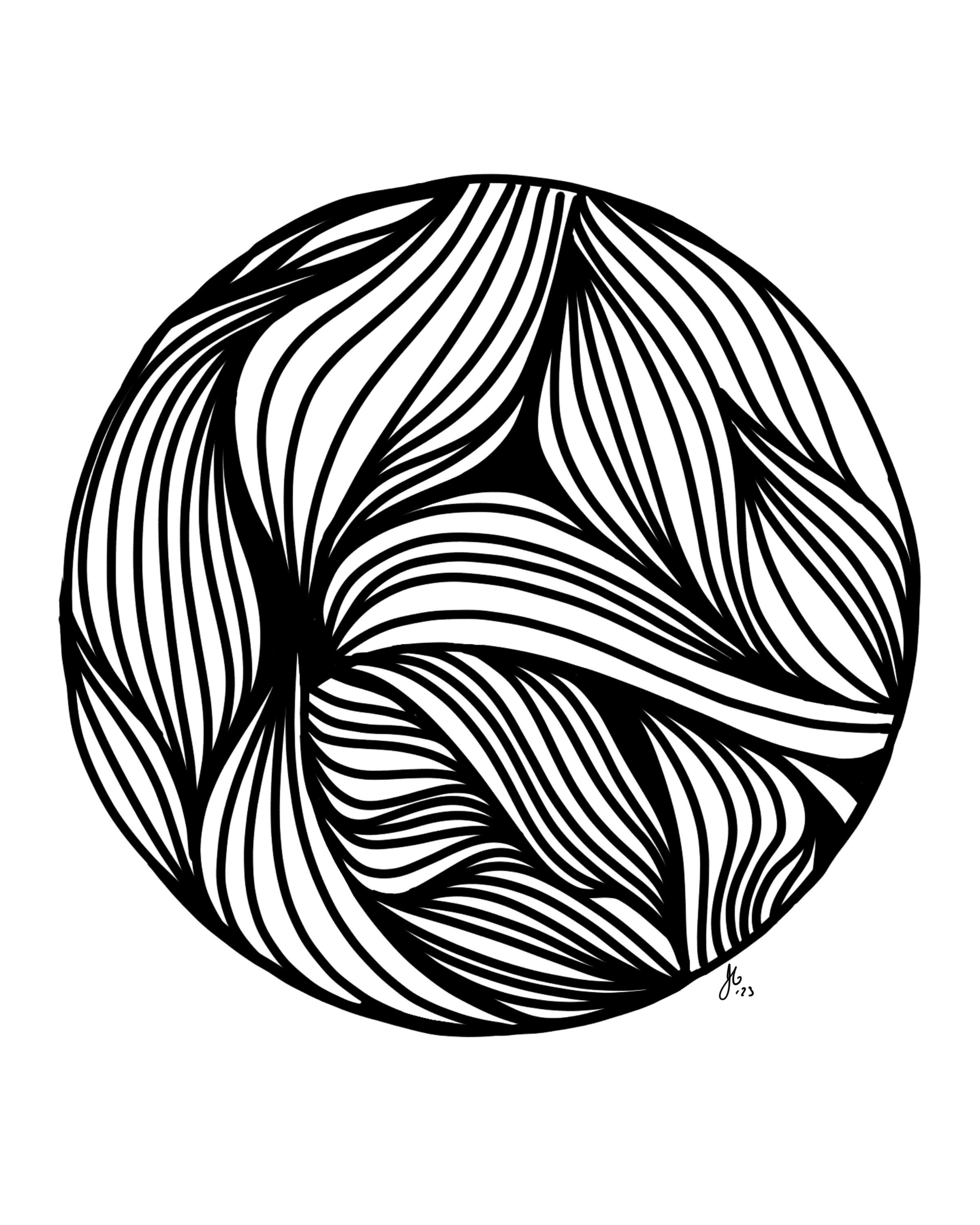 Circle Art, Black and White Abstract Line Art Print, Wall Art, Organic ...
