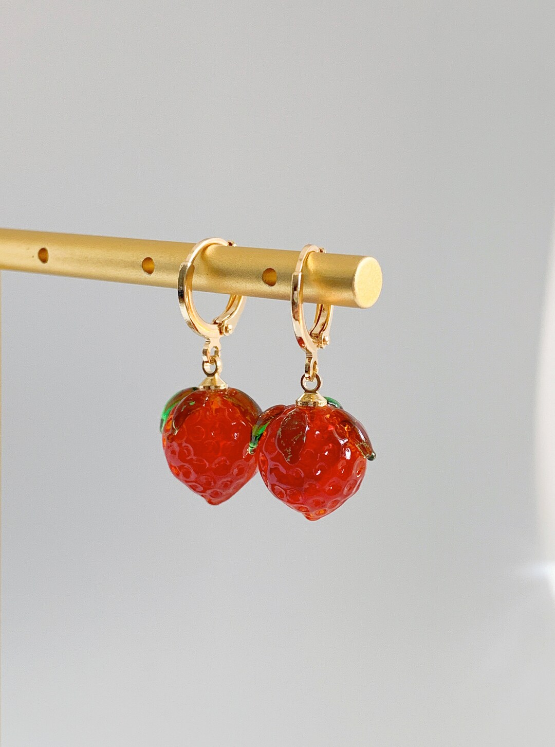 Dainty Glass Bead Strawberry Earrings - Etsy