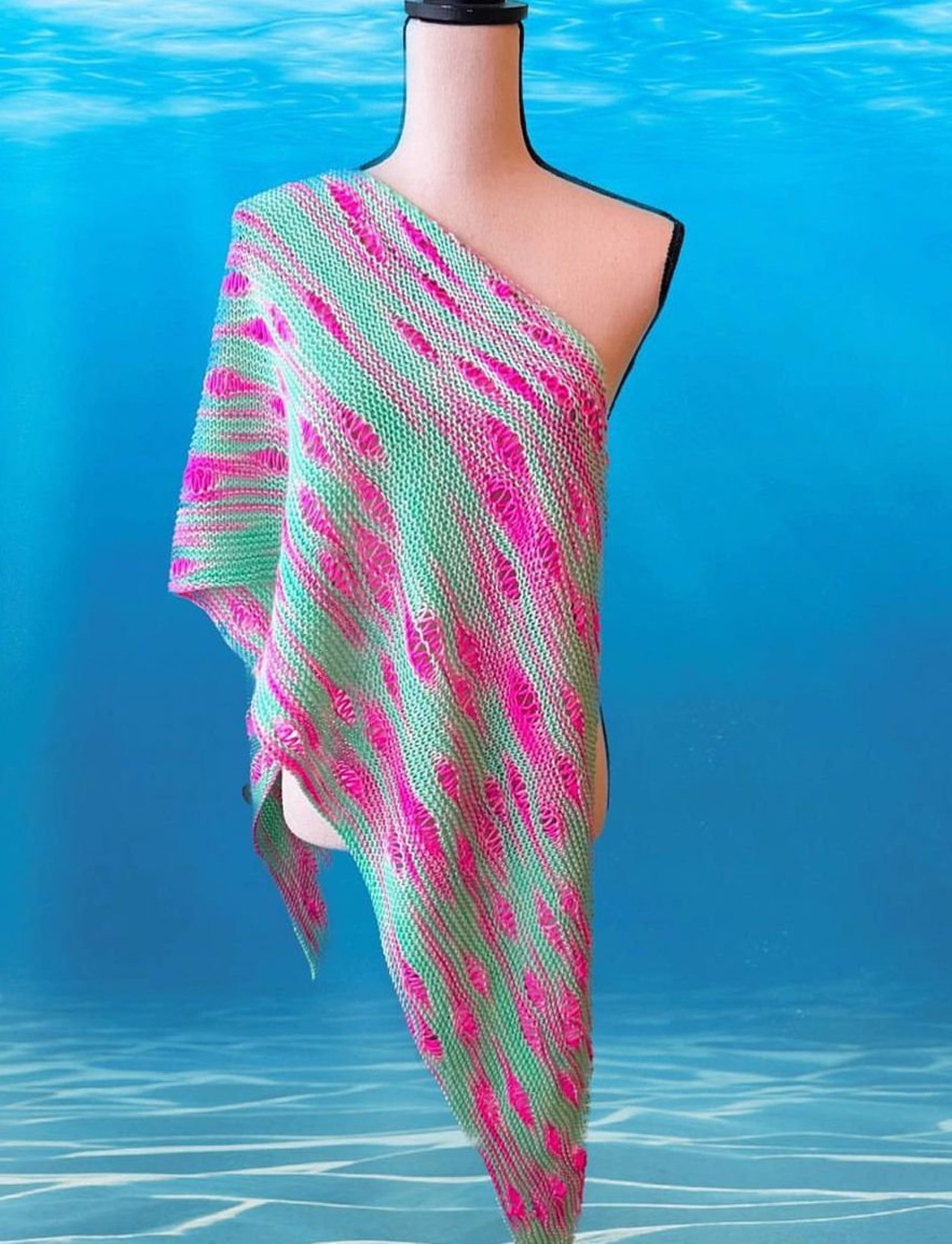 Pooling by the Pool Shawl Turquoise Pink Luxury Knit Shawl Merino Wool ...