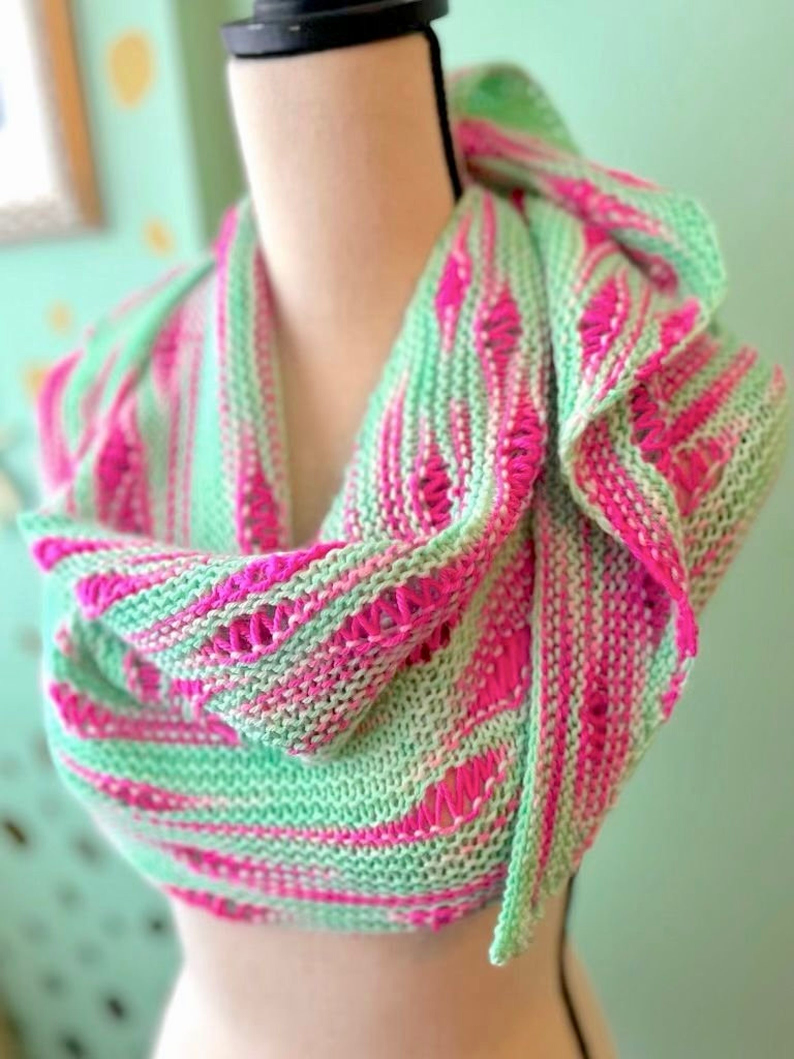 Pooling by the Pool Shawl Turquoise Pink Luxury Knit Shawl Merino Wool ...