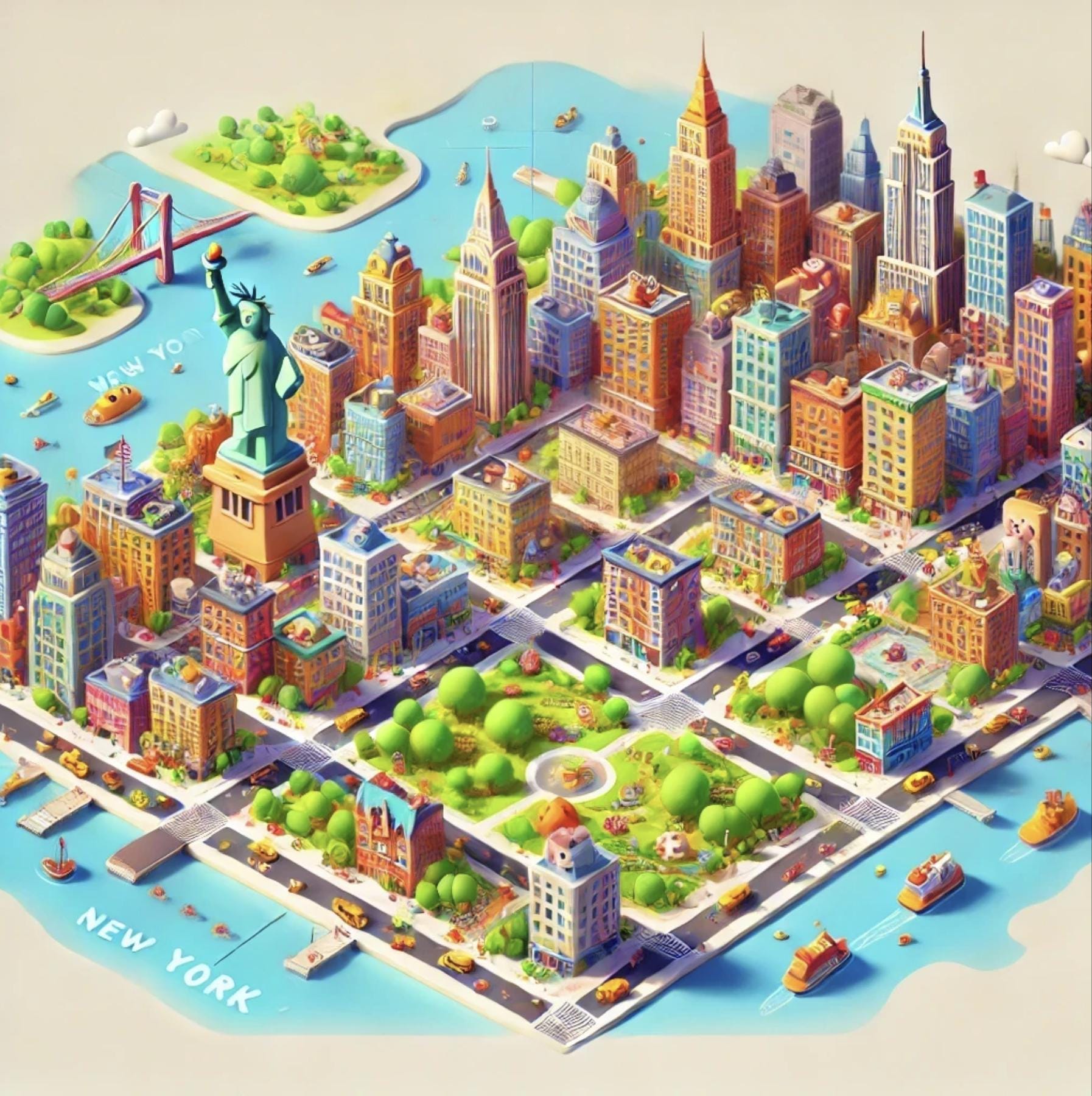 Cartoon-style Map of New York City - Vibrant Digital Art Print - Etsy