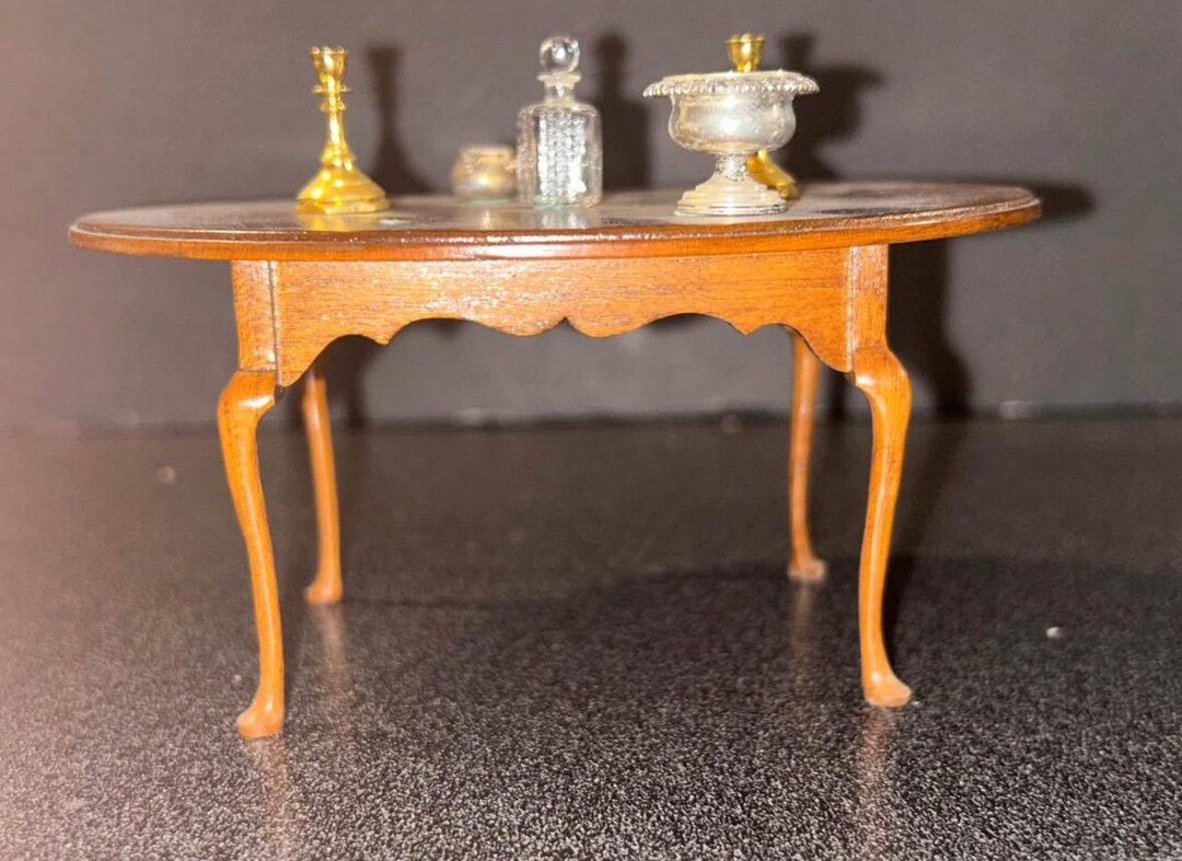 Dollhouse Oval Mahogany Table Signed by Nancy Miner 1986 W/ Glass ...