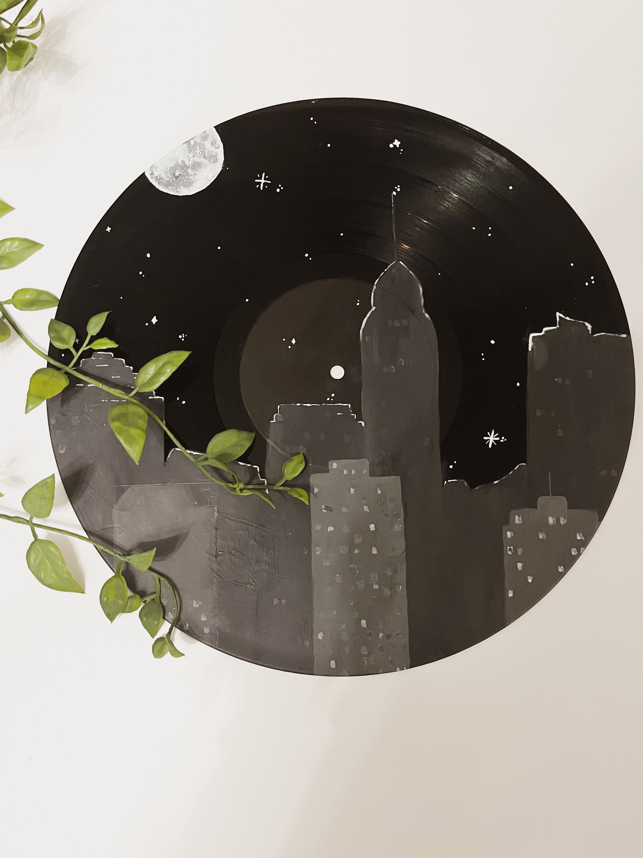 Painted Cityscape Record | Painted Vinyl Wall Decor - Etsy