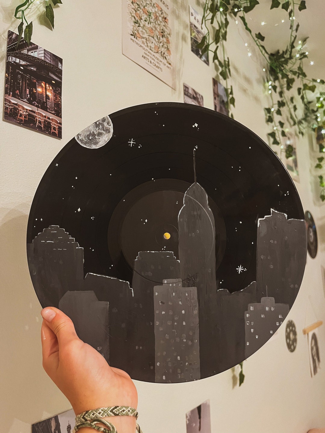 Painted Cityscape Record | Painted Vinyl Wall Decor - Etsy