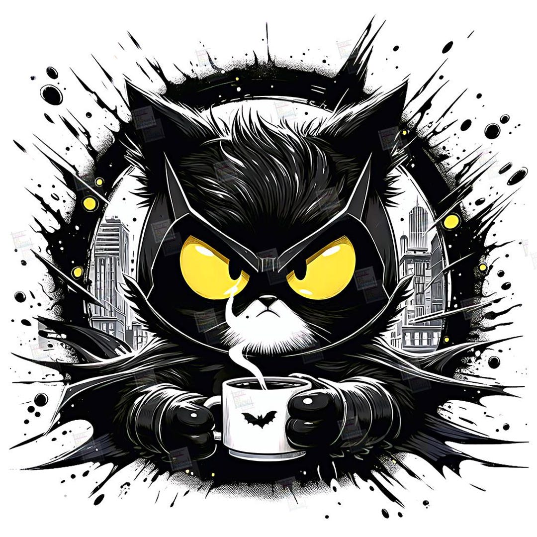 PNG, Grumpy Cat but Bat Clipart, Hero Feline, Comic Book Kitty ...