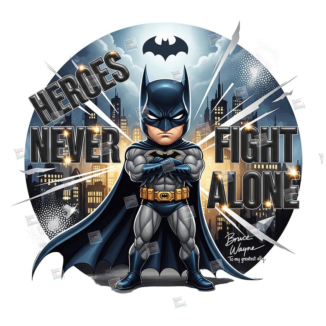 PNG Dark Knight Chibi Clipart Heroes Never Fight Alone Gothic Text ...
