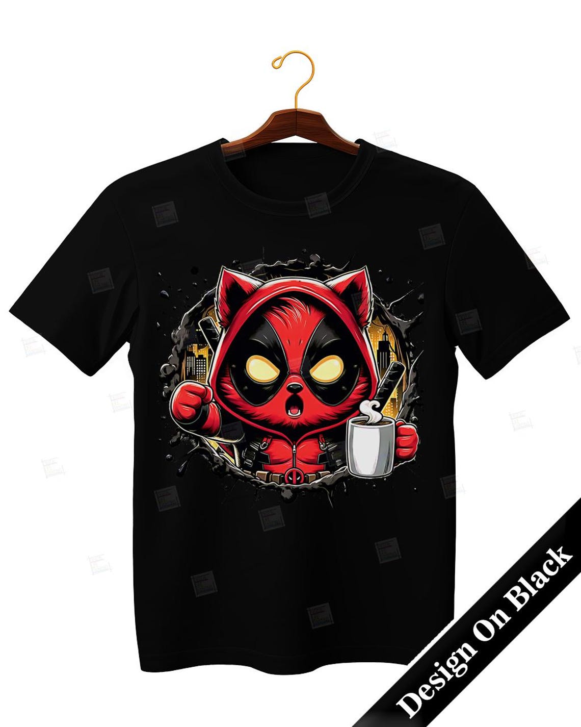 PNG Grumpy Red Cat in Deadpool Costume Clipart Feline Comic Book Style ...