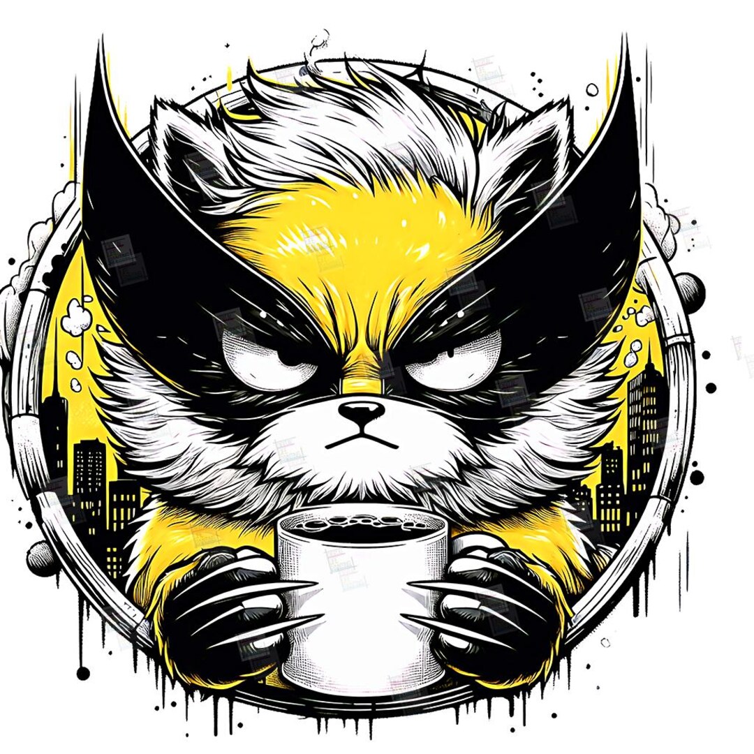 PNG Grumpy Yellow Cat in Wolverine Costume Clipart Hero Feline ...