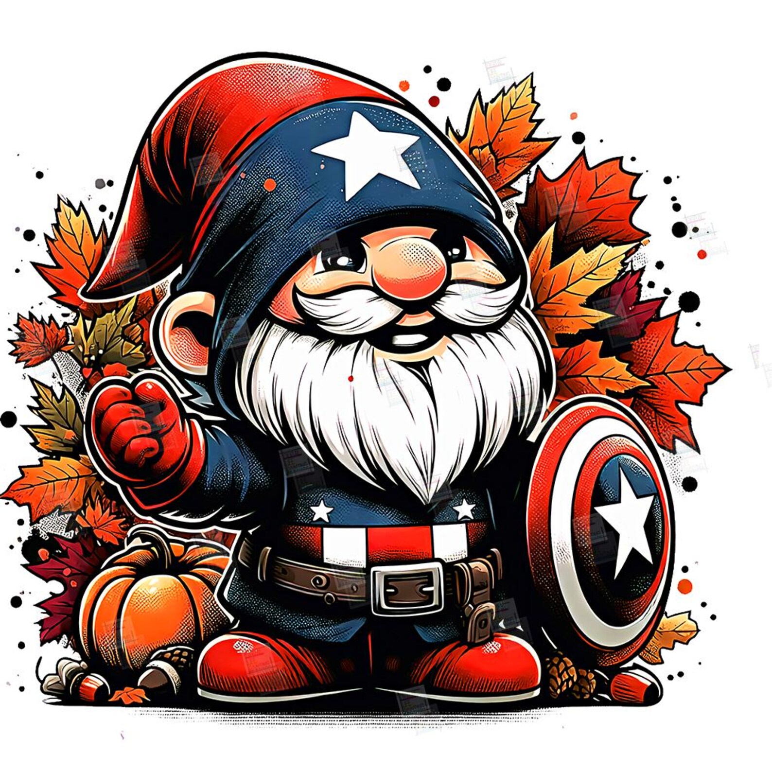 PNG Captain Gnomerica Clipart Superhero Dwarf Comic Book Style Autumn ...
