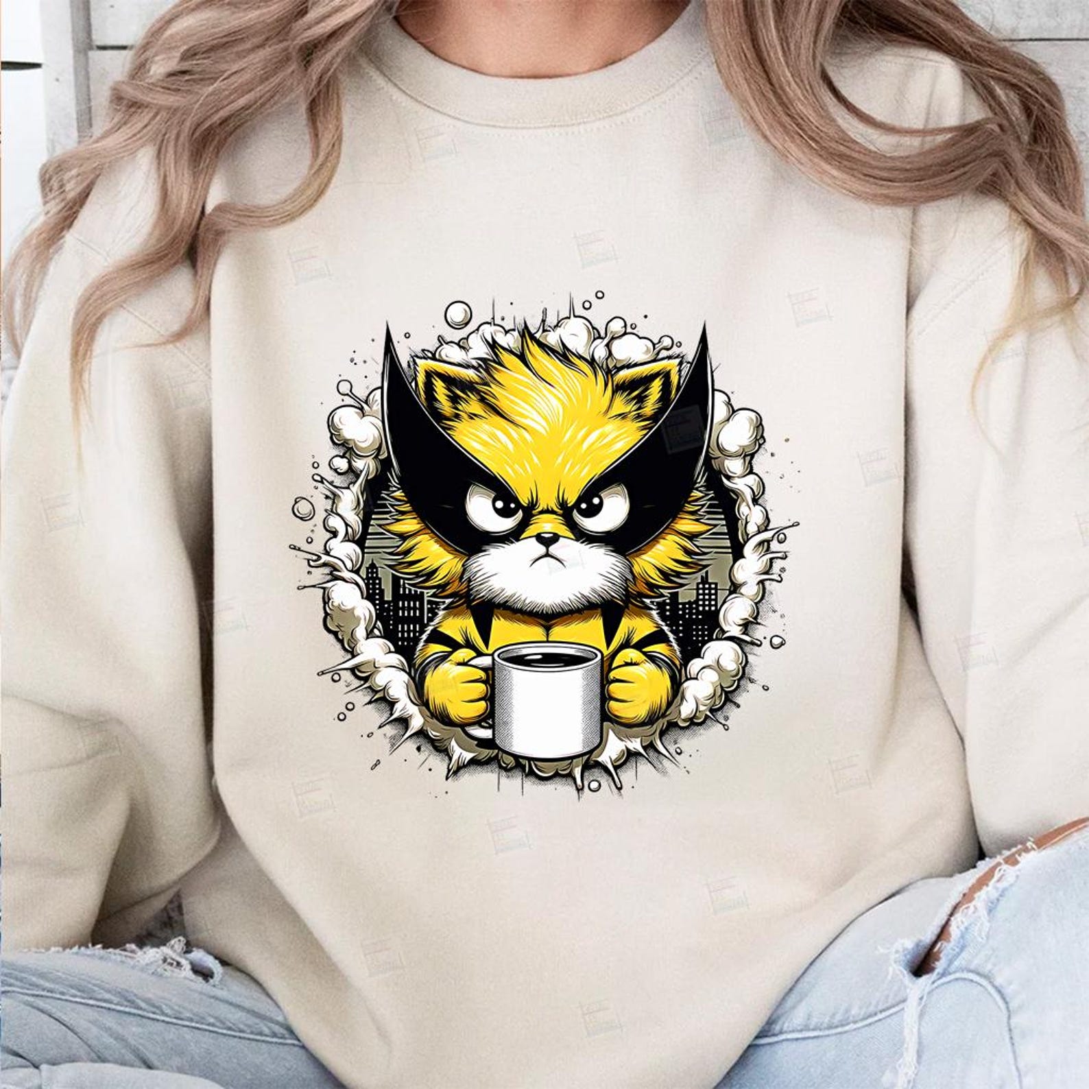 PNG Grumpy Yellow Cat in Wolverine Costume Clipart Hero Feline ...