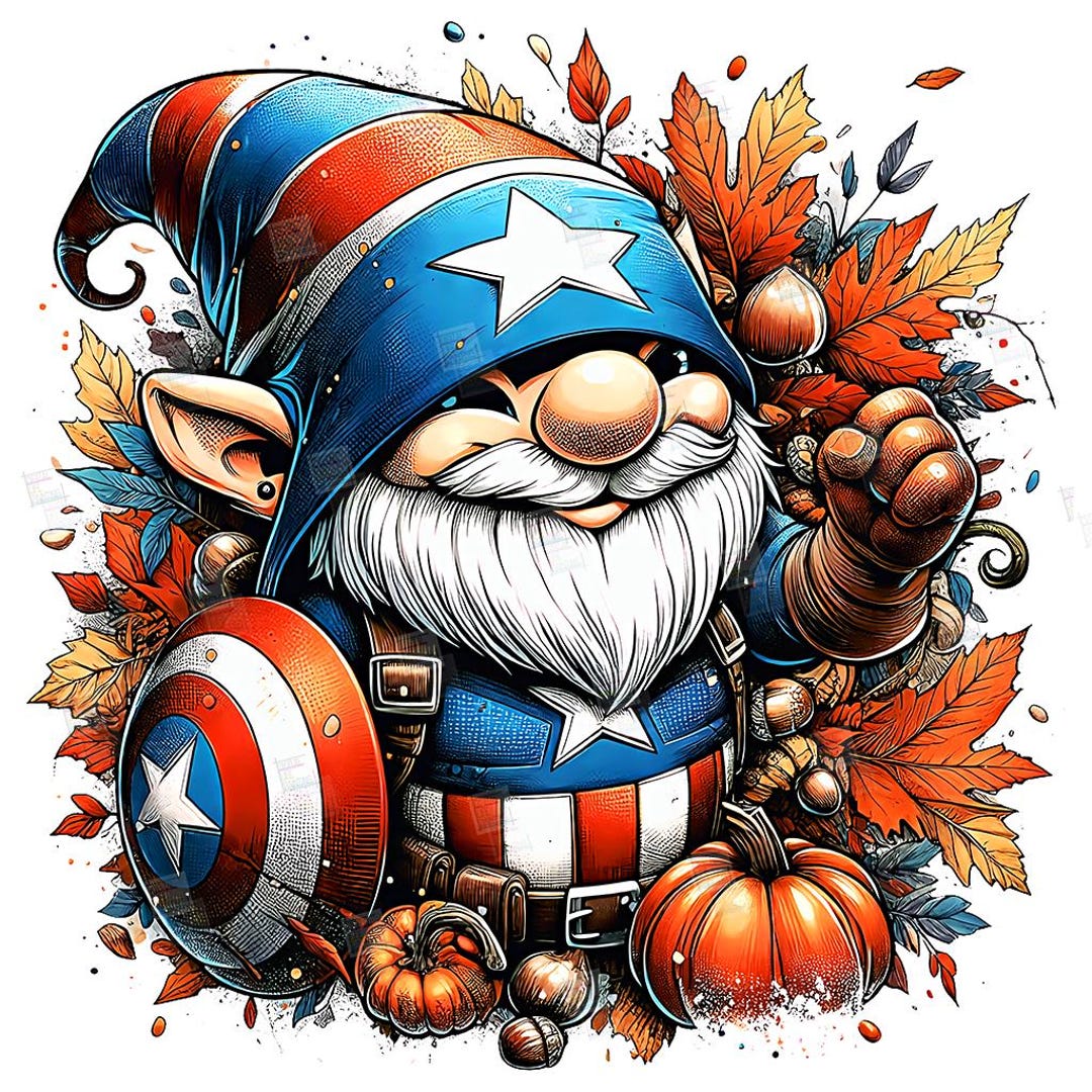 PNG, Captain Gnomerica Clipart, Superhero Gnome, Comic Book Dwarf ...