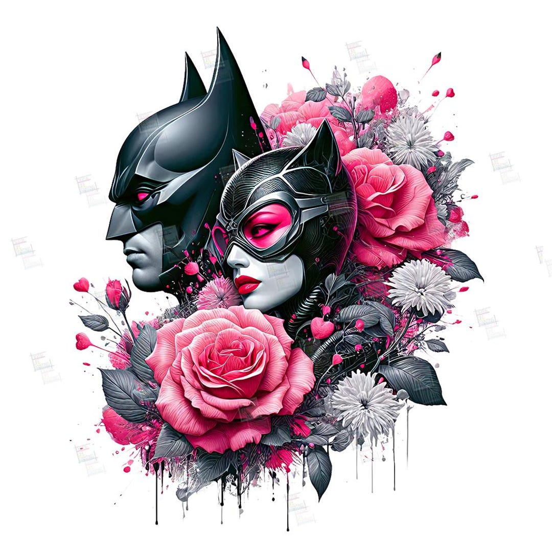 PNG, Batman Catwoman Rose Art, Clipart, Superhero Couples Gothic ...
