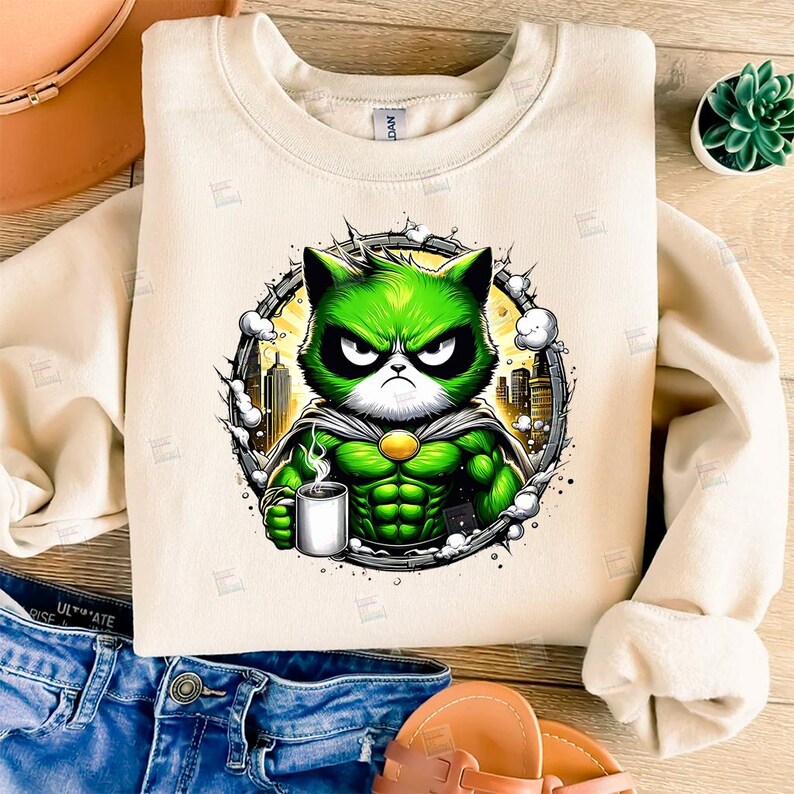 PNG Grumpy Cat in Hulk Costume Clipart Hero Feline Pet Design Cute ...