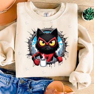 PNG Grumpy Black Cat but Spider Clipart Hero Feline Comic Book Kitty ...