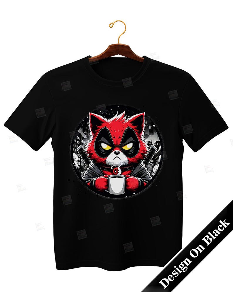 PNG Grumpy Red Cat in Deadpool Costume Clipart Feline Comic Book Style ...
