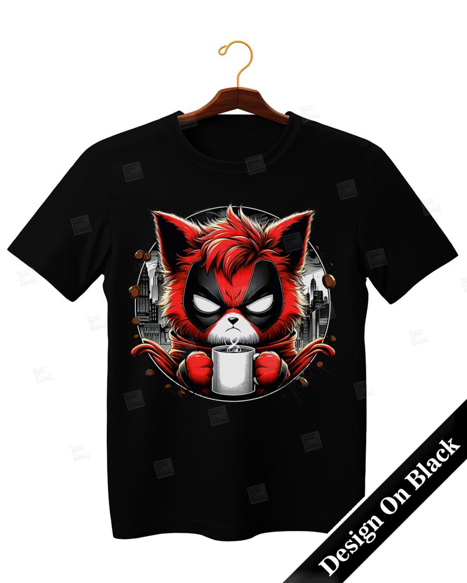 PNG Grumpy Red Cat in Deadpool Costume Clipart Feline Comic Book Style ...