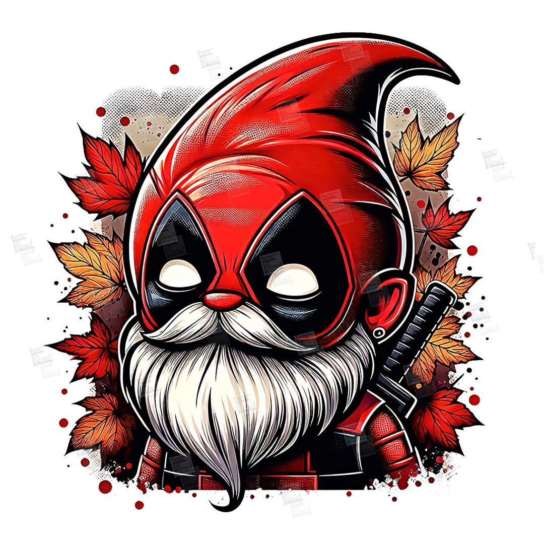 PNG Gnome in Deadpool Costume Clipart Comic Book Style Autumn Gnome ...