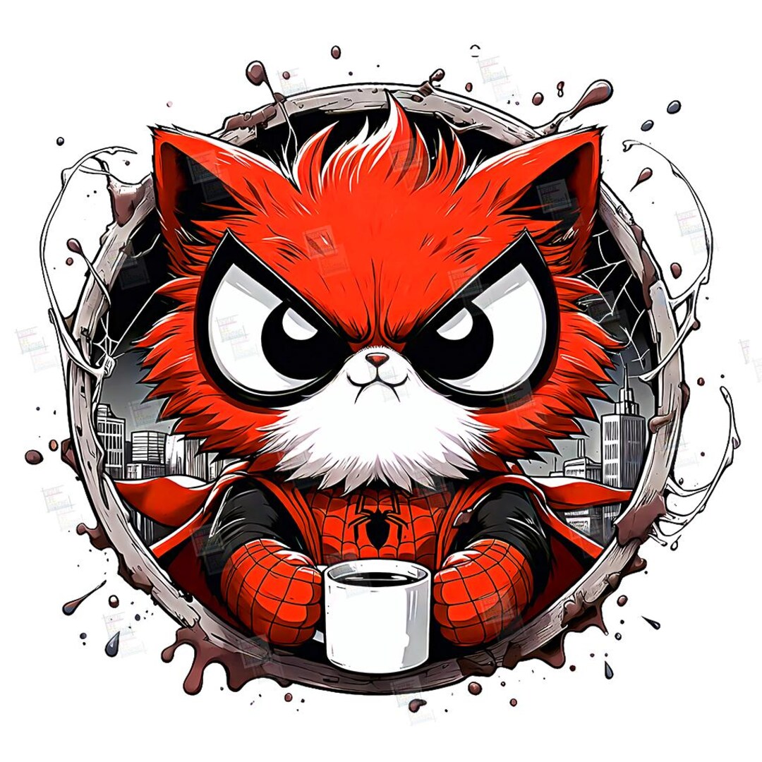 PNG Grumpy Cat but Spider Clipart Hero Feline Comic Book Kitty ...