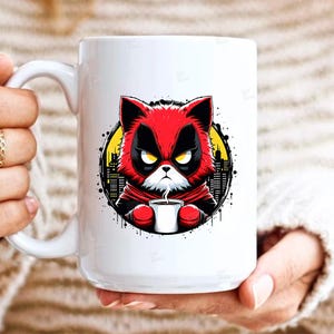 PNG Grumpy Red Cat in Deadpool Costume Clipart Feline Comic Book Style ...