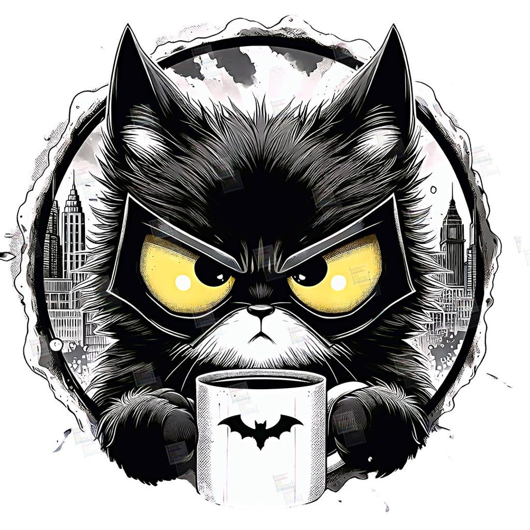 PNG Grumpy Black Cat but Bat Clipart Hero Feline Comic Book Kitty ...