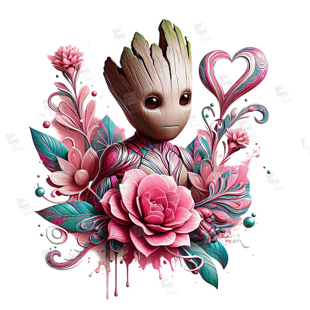 PNG Groot Heart Floral Clipart Marvel Botanical Tree Hero Flower Print ...