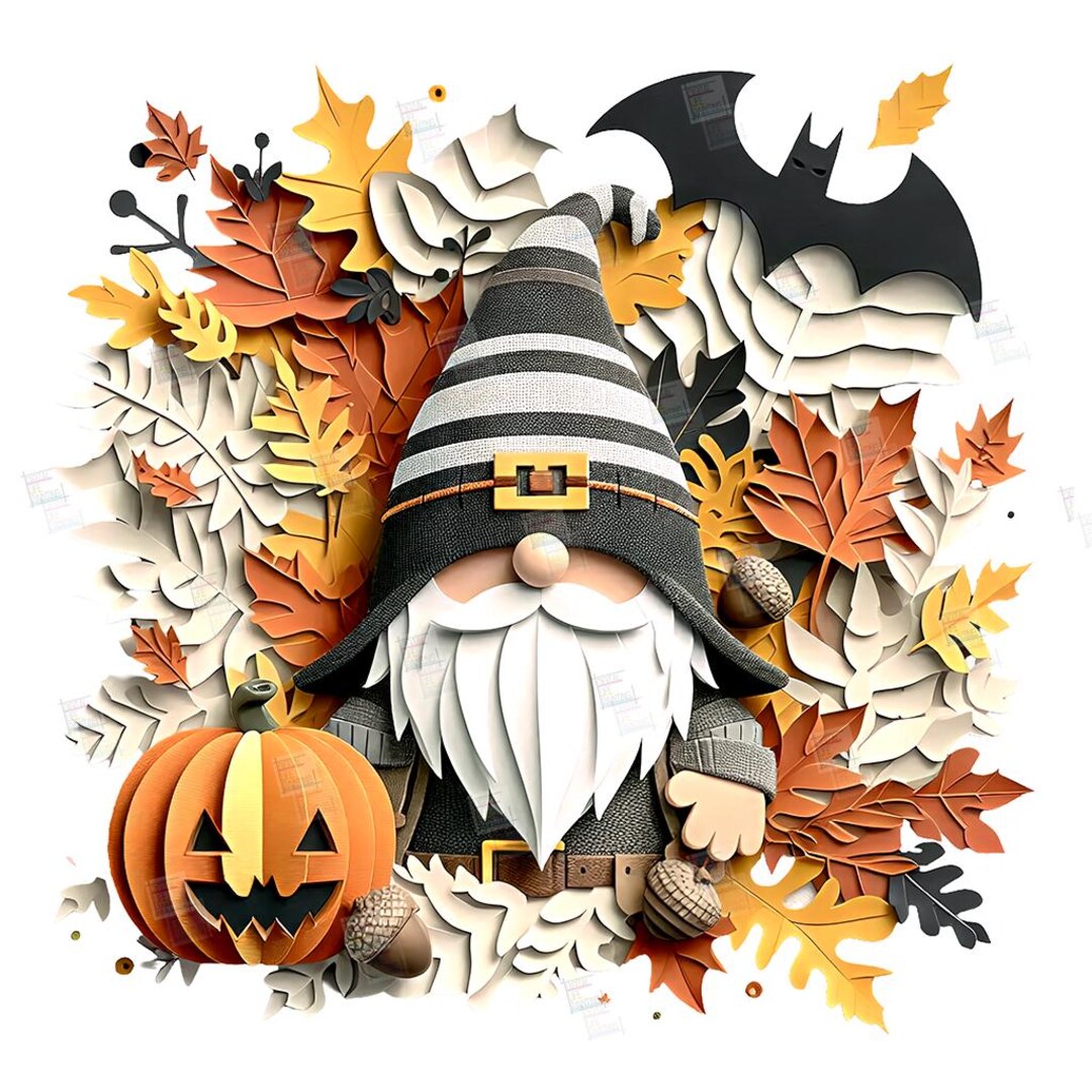 PNG Bat Gnome Clipart Cut of Floral Style Autumn Gnome Cosplay for ...