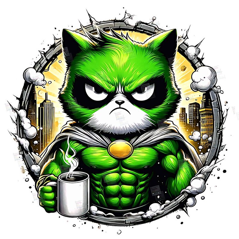 PNG Grumpy Cat in Hulk Costume Clipart Hero Feline Pet Design Cute ...