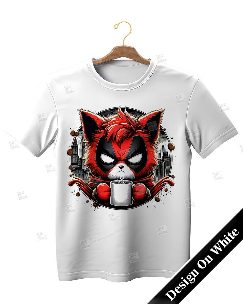 PNG Grumpy Red Cat in Deadpool Costume Clipart Feline Comic Book Style ...