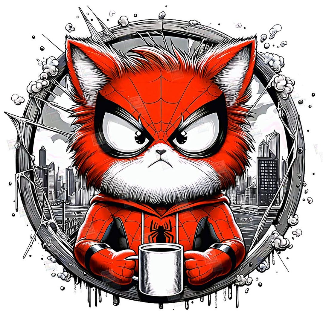 PNG Grumpy Cat but Spider Clipart Hero Feline Comic Book Kitty ...