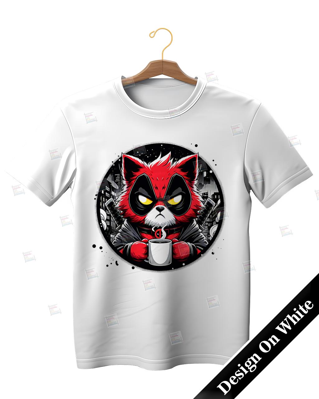PNG Grumpy Red Cat in Deadpool Costume Clipart Feline Comic Book Style ...